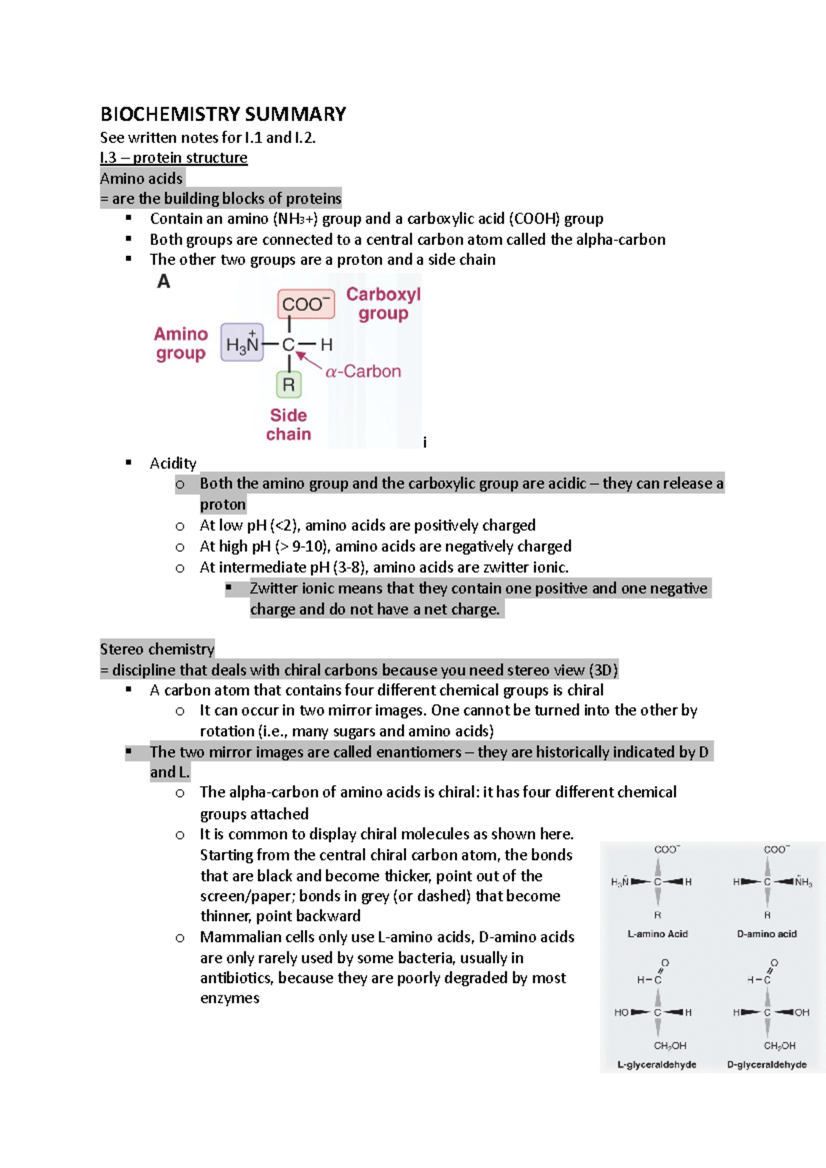 Biochemistry Summary - every module summarized - BIOCHEMISTRY SUMMARY ...