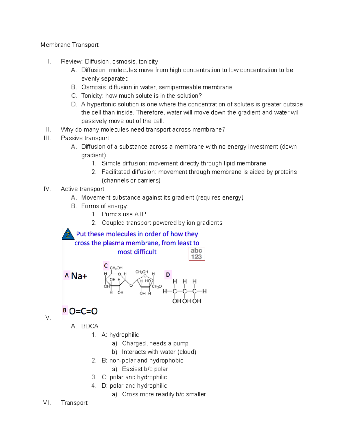 Bio 93 Lecture 5 - Trio - Membrane Transport I. Review: Diffusion ...