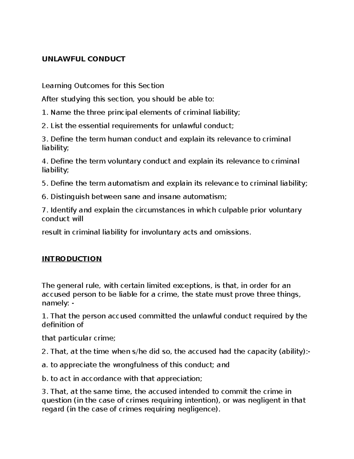 Criminal LAW Notes ON Unlawful Conduct - UNLAWFUL CONDUCT Learning ...