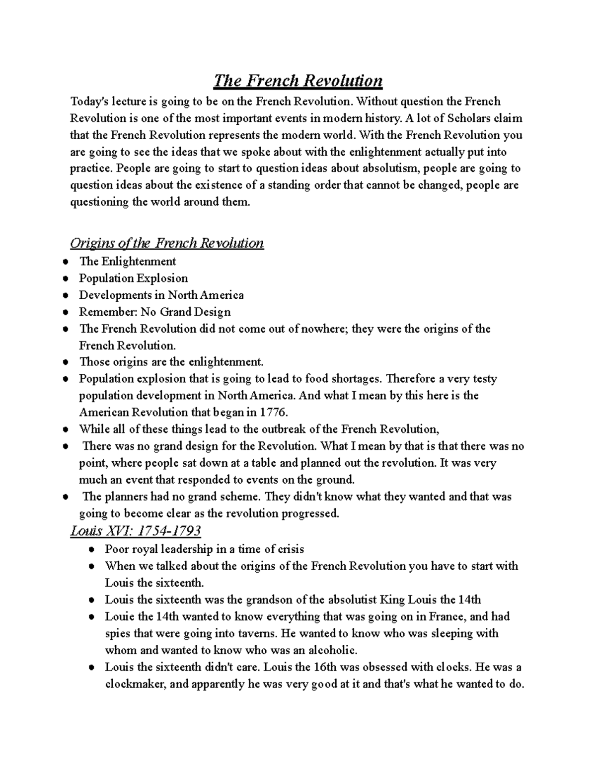 The French Revolution - Detailed video notes - The French Revolution ...