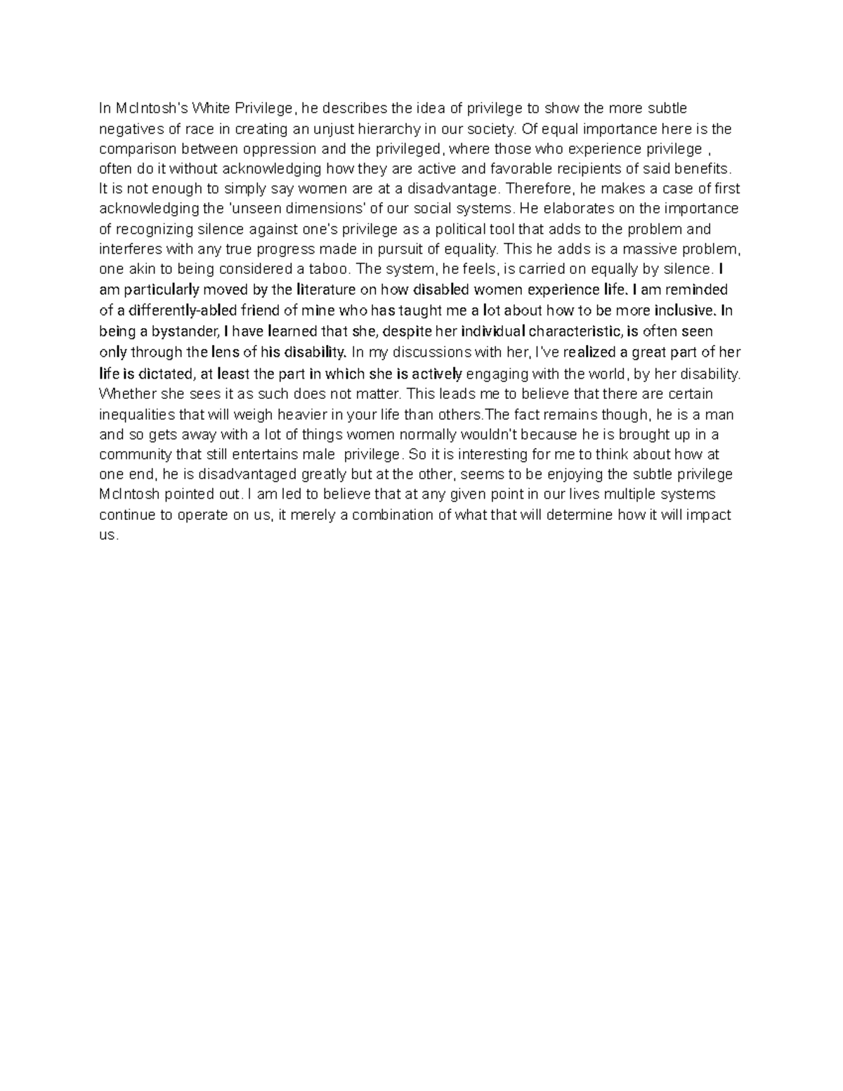 WS Mod. 5 Short Essay - In McIntosh’s White Privilege, he describes the ...