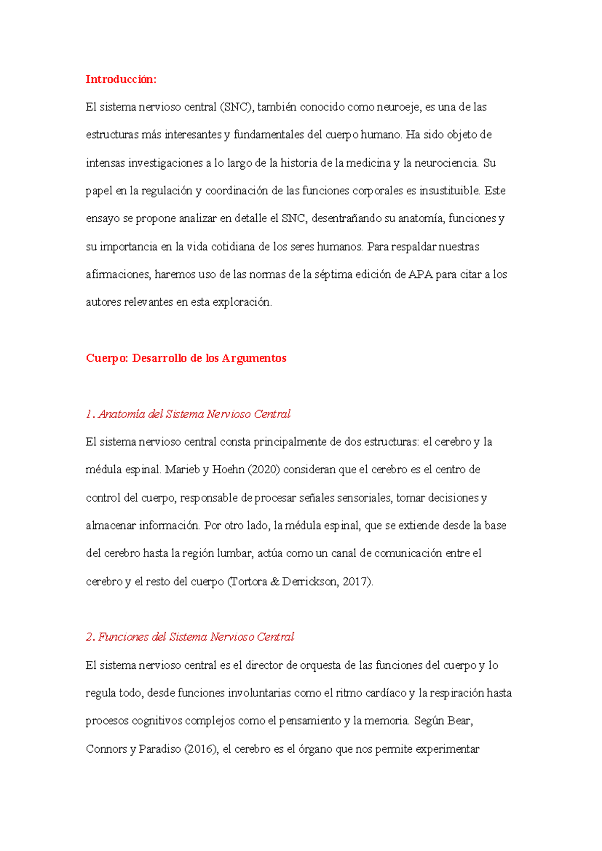 Introducció 2 - Introducción: El sistema nervioso central (SNC ...