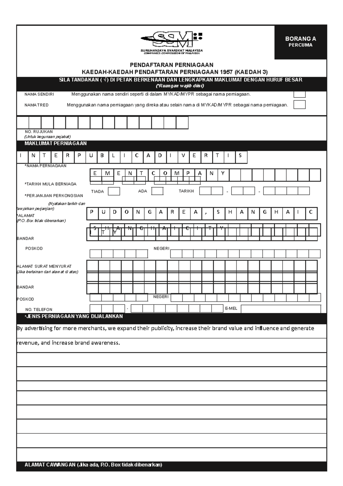 Form A - this is useful document - PENDAFTARAN PERNIAGAAN KAEDAH-KAEDAH ...