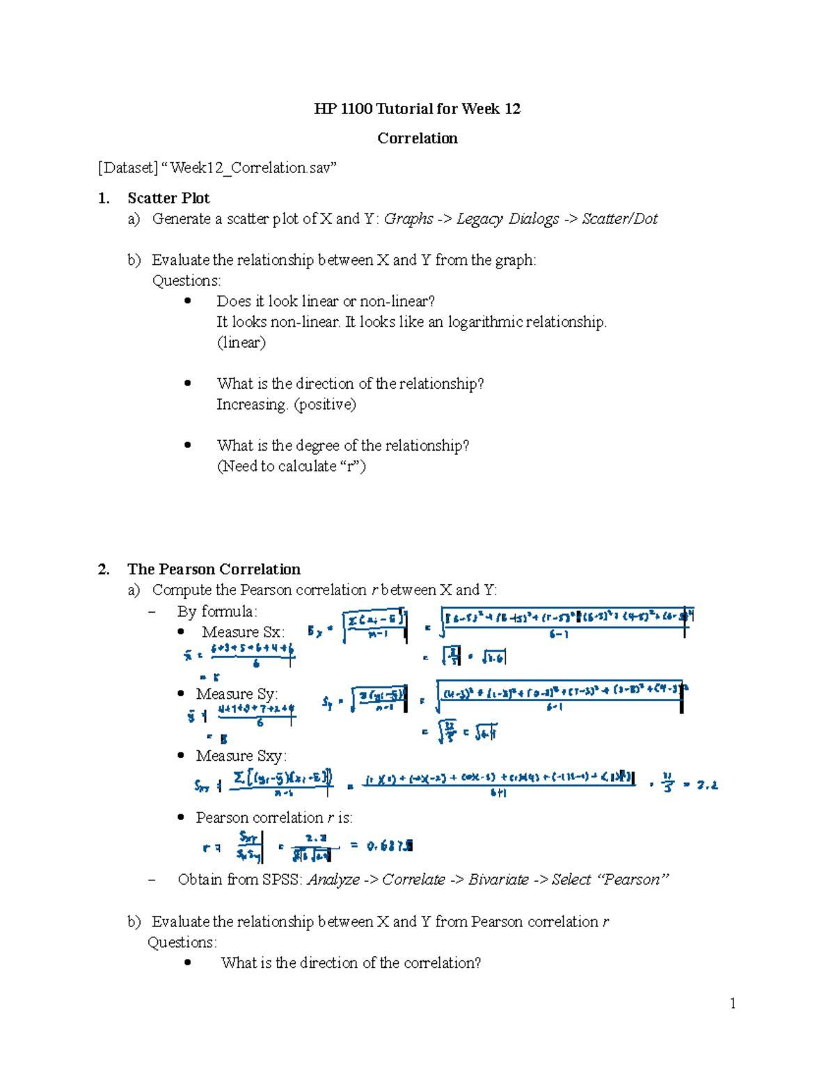 Tutorial (Week 12) Exercise Correlation - HP 1100 Tutorial for Week 12 Correlation [Dataset ...