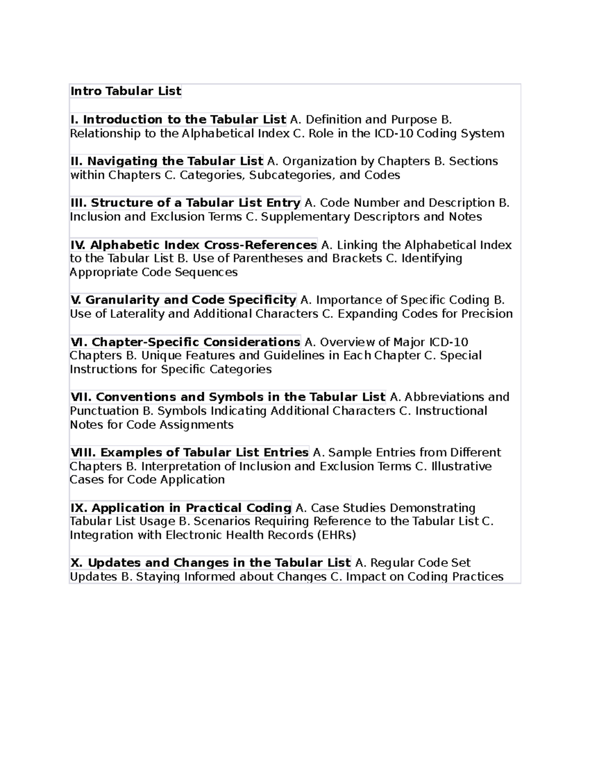 Intro Tabular List - Introduction to the Tabular List A. Definition and Purpose B. Relationship ...