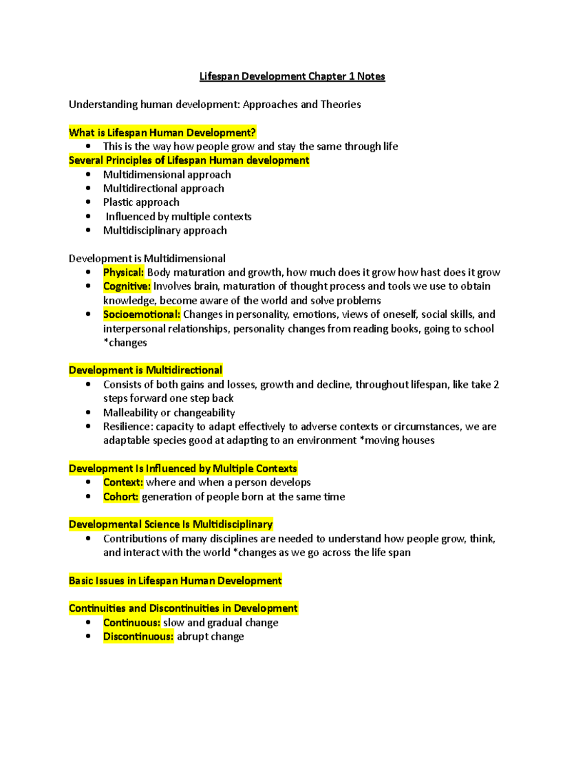 Lifespan Development Test 1 Notes - Lifespan Development Chapter 1 ...