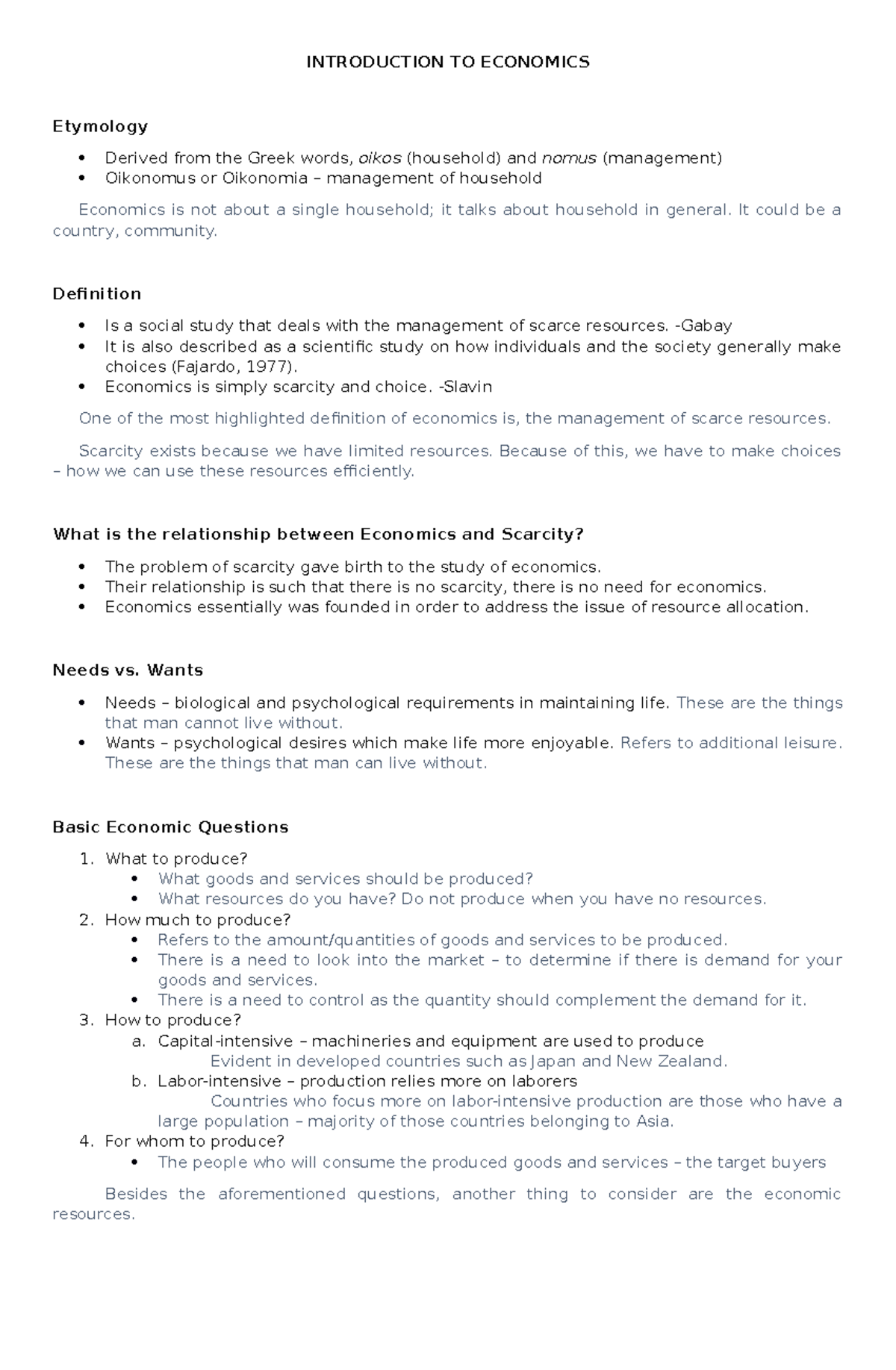 Introduction to Economics - INTRODUCTION TO ECONOMICS Etymology Derived ...