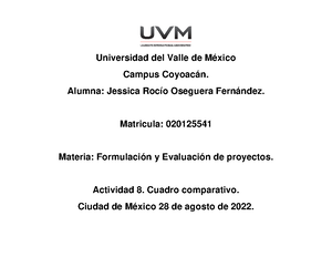 A#6 JROF - FORMULACION Y EVALUACION DE PROYECTOS - 1 Actividad 6 Nombre ...