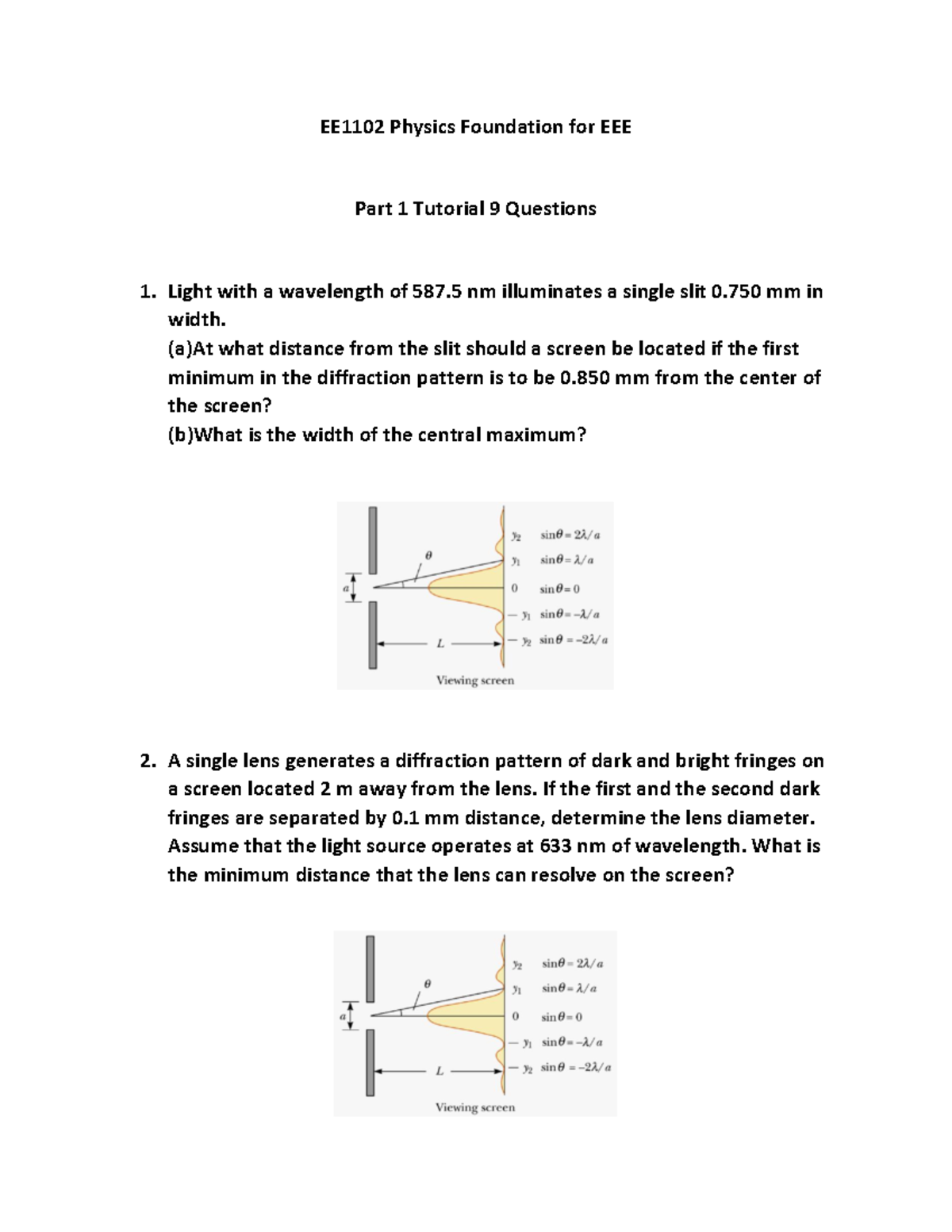 TUT 4 Optics - Tutorials - EE1102 Physics Foundation for EEE Part 1 ...