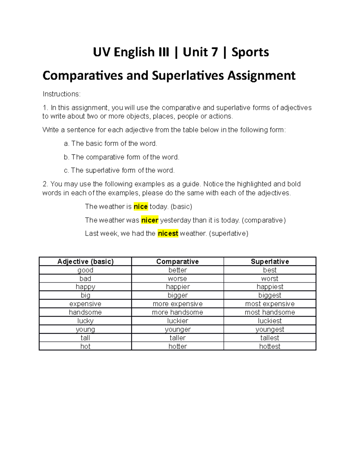 Archivo para tarea 8.1 Comparatives and superlatives - UV English III ...