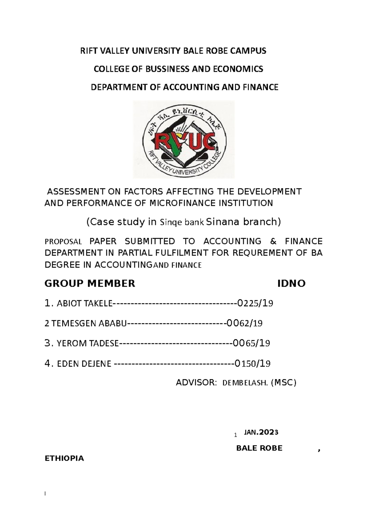 Proposal - 1 RIFT VALLEY UNIVERSITY BALE ROBE CAMPUS COLLEGE OF ...