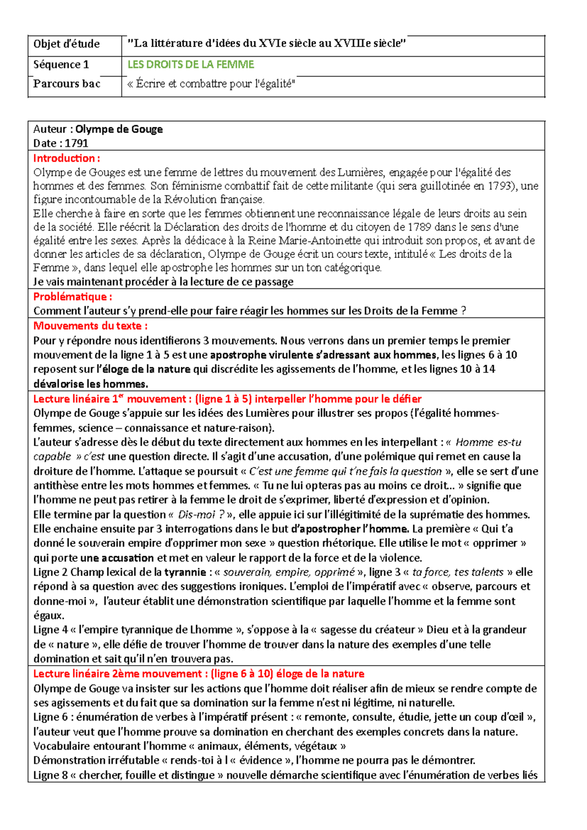 710402763 2 Explication lineaire Homme es tu capable Olympe de Gouge ...