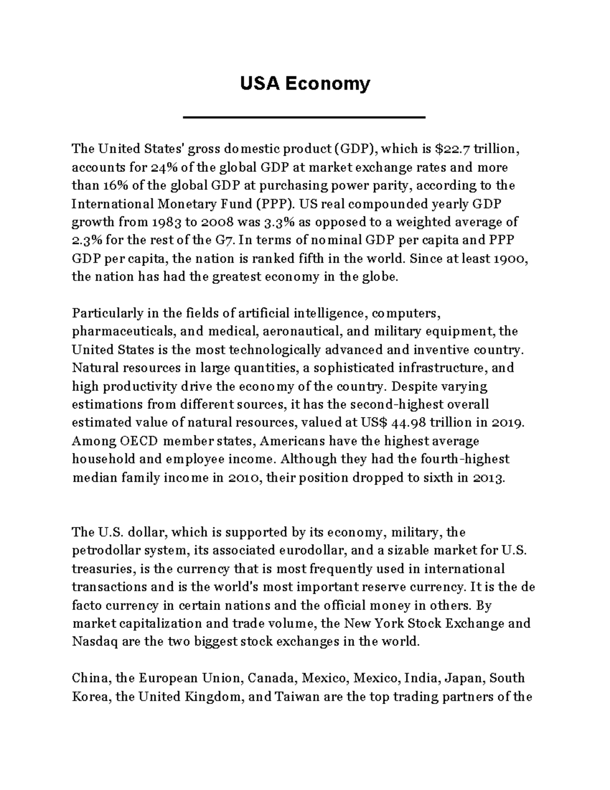 USA Economy - Google Docs - USA Economy _______________________ The ...