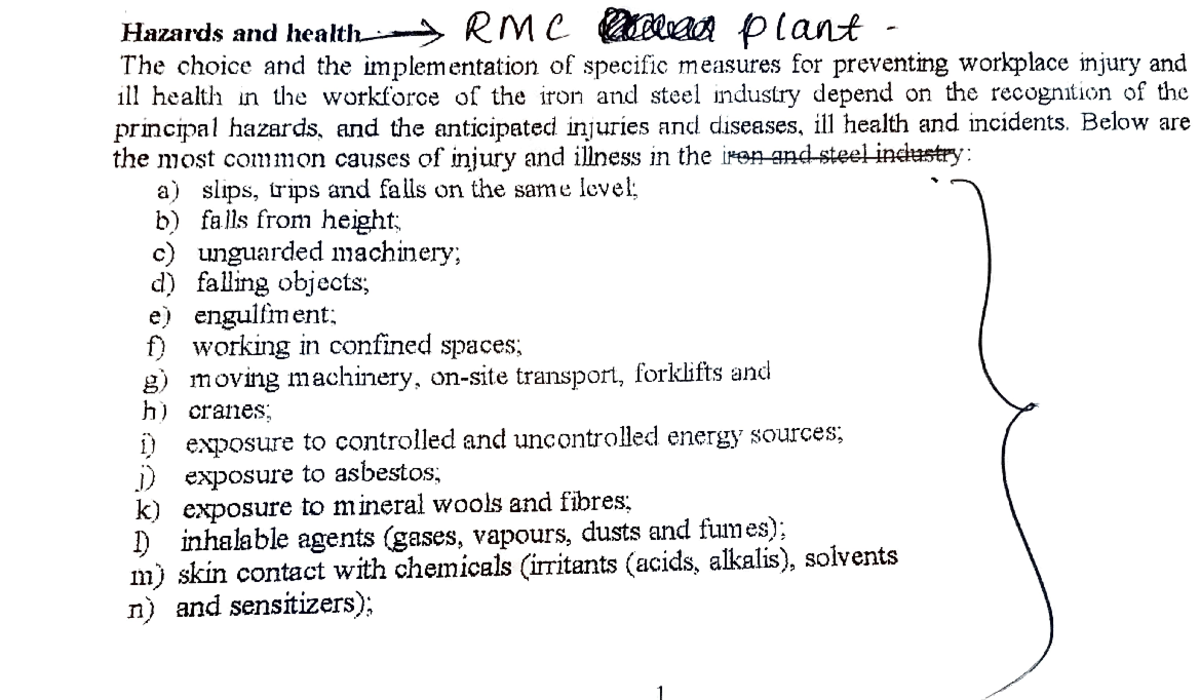 RMC hazards - notes - ####### Hazards and health RMC BAa plant ...