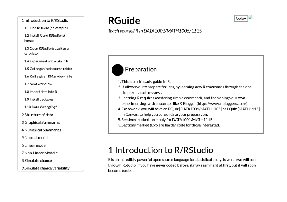 R Markdown Guide html - 1 Find RStudio (on campus) 1 Install R and ...