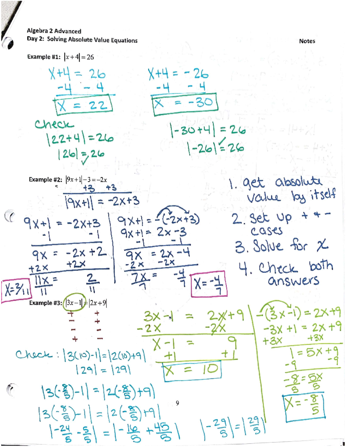 Day 2 Notes - Algebra 2 Advanced Day 2: Solving Absolute Value ...