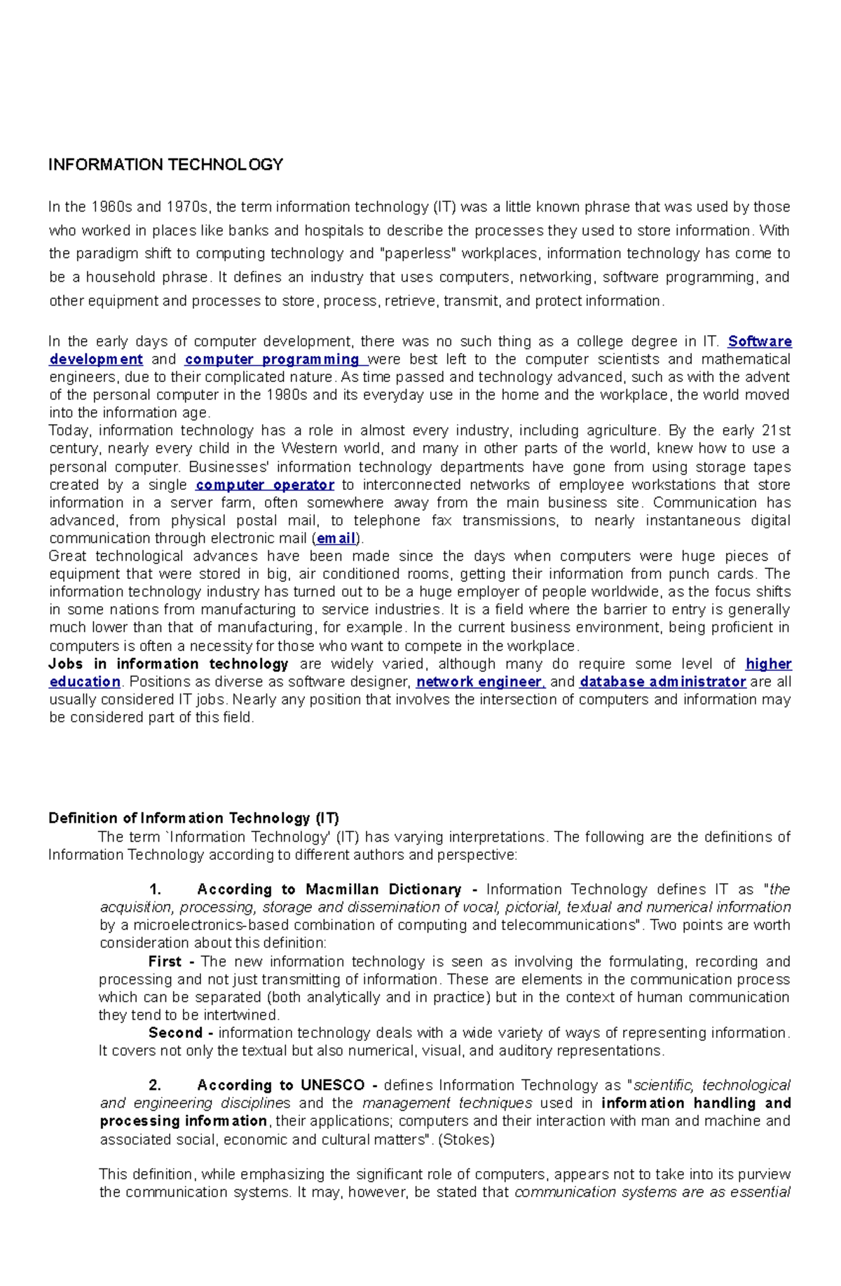 IM-1 Living in IT Era - INFORMATION TECHNOLOGY In the 1960s and 1970s ...