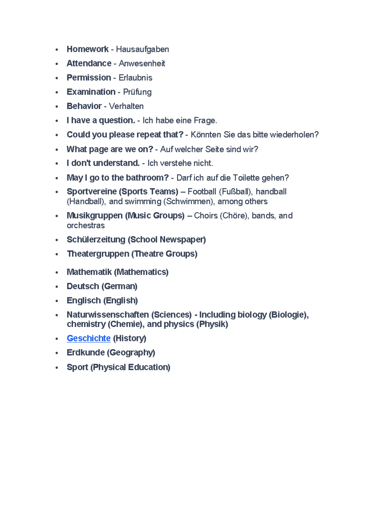 German school vocab - Homework - Hausaufgaben Attendance - Anwesenheit ...