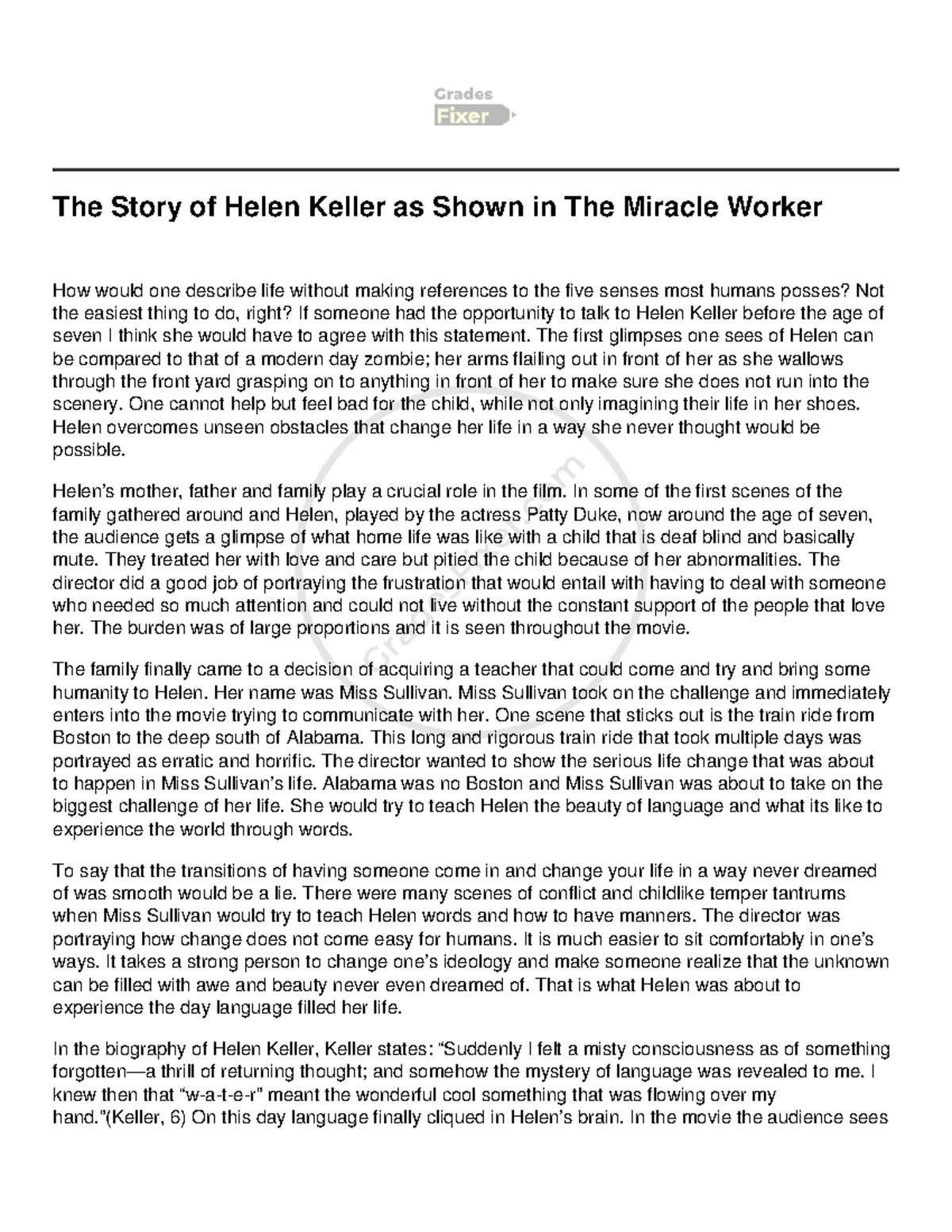 The Story of Helen Keller as Shown in The Miracle Worker - The first ...