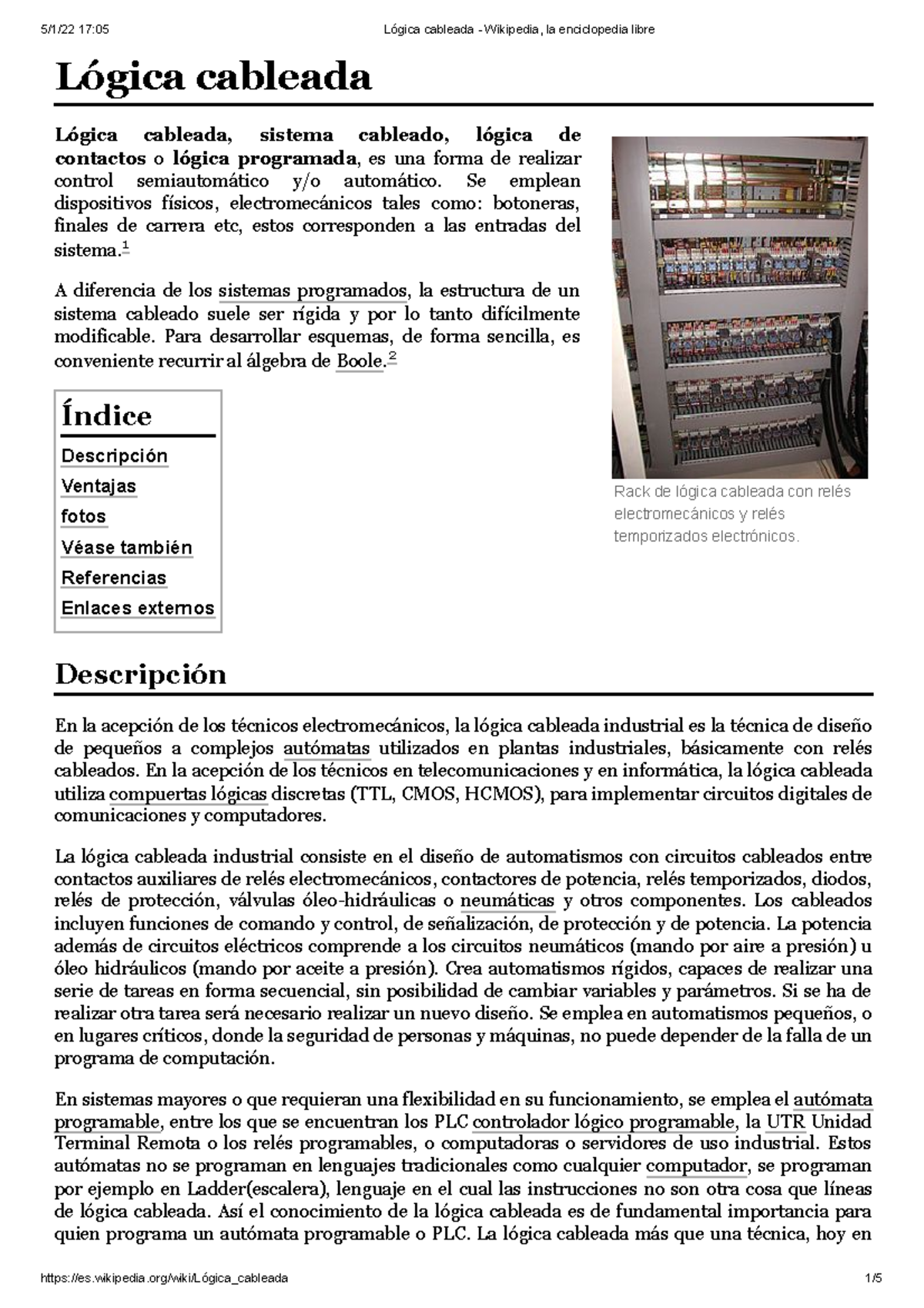 Lógica cableada, sistema cableado, lógica de contactos - Rack de lógica ...