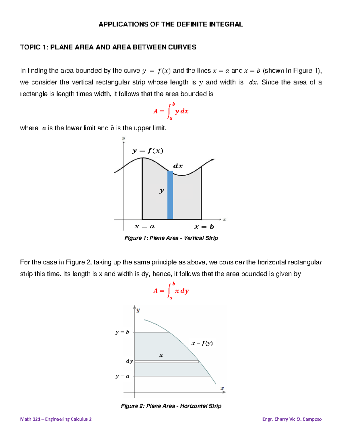 Applications of the Definite Integral (Part 1) - APPLICATIONS OF THE ...