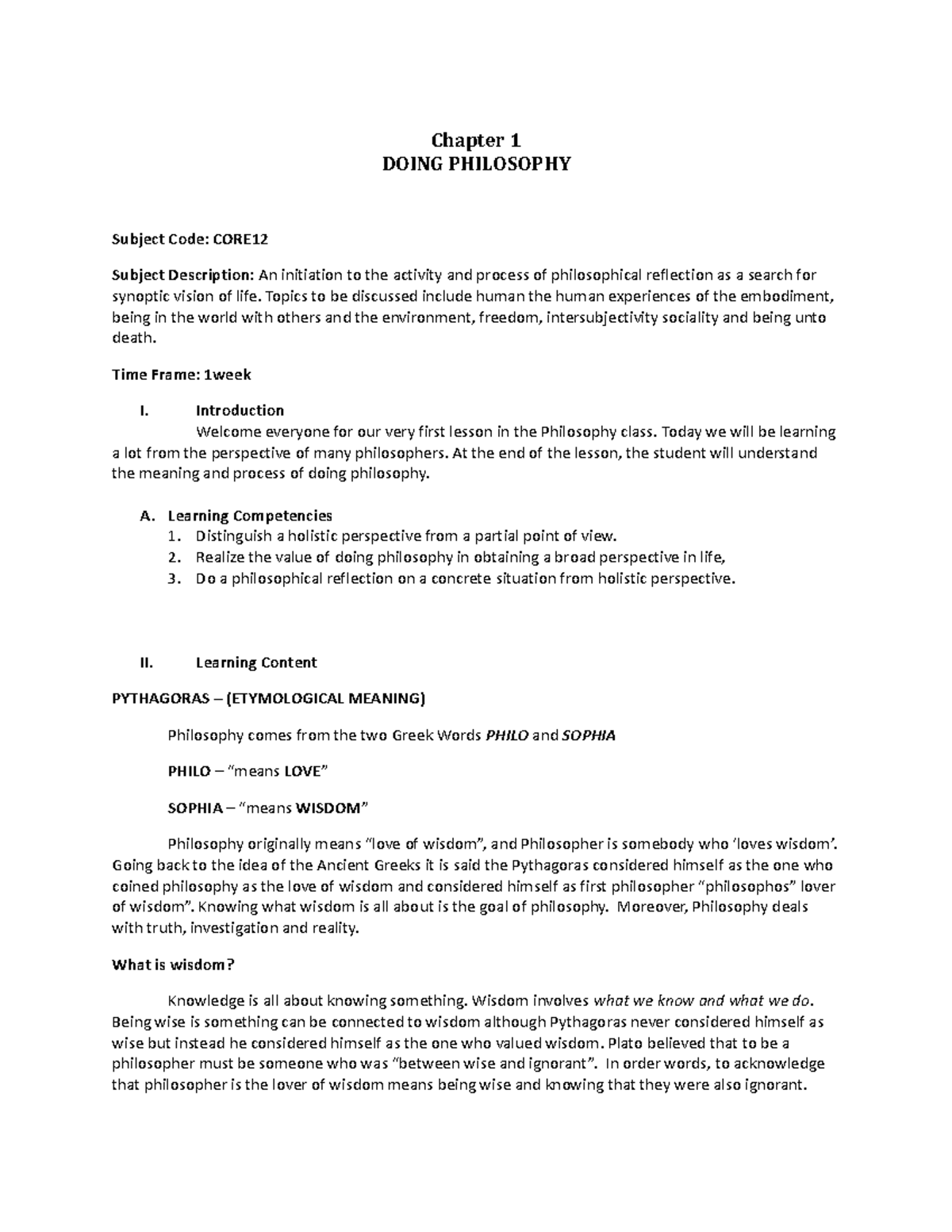 Learning Module 1 Doing Philosophy - Chapter 1 DOING PHILOSOPHY Subject ...