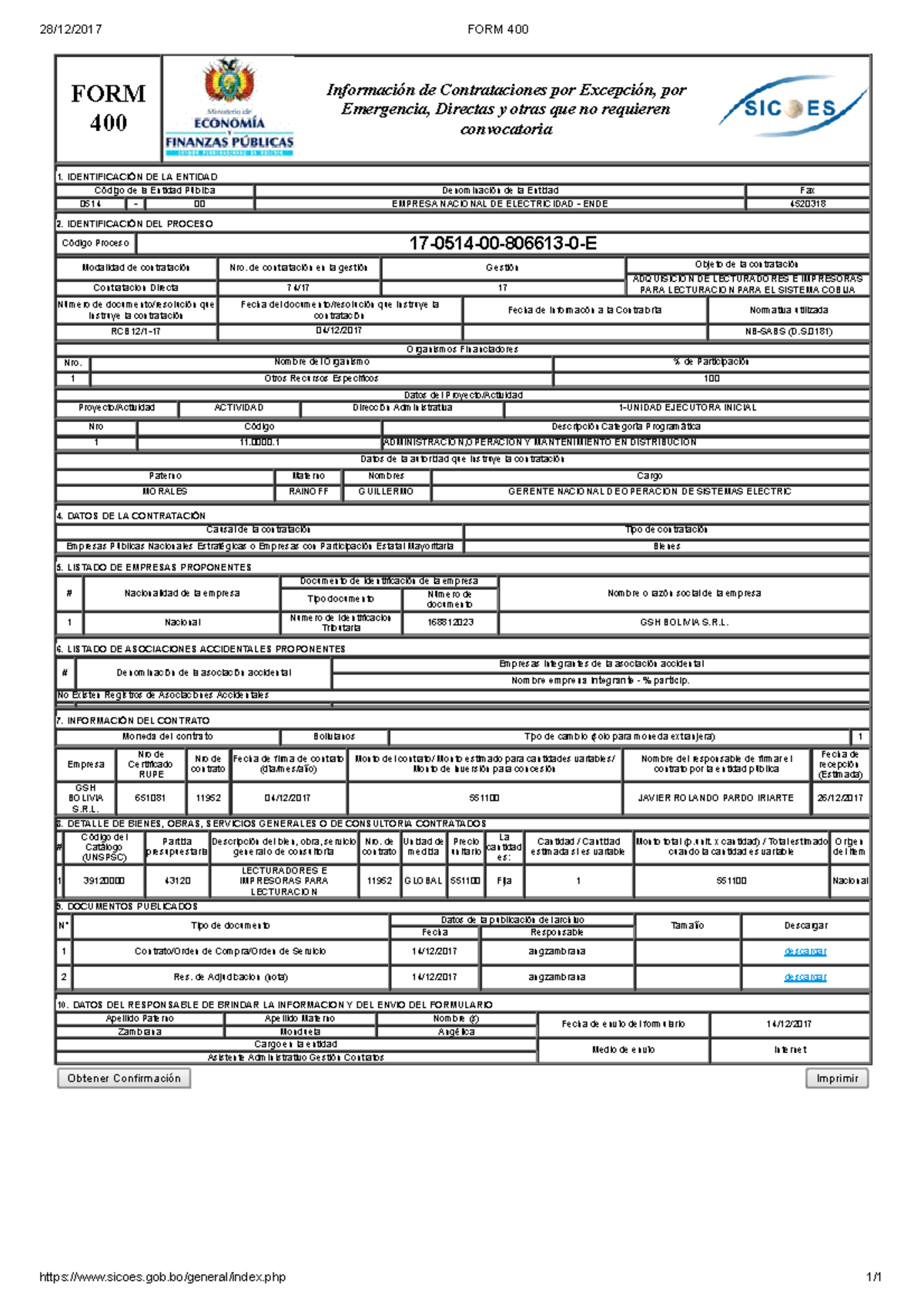 Formulario 400 de lecturadores - 28/12/2017 FORM 400 sicoes.gob/general ...