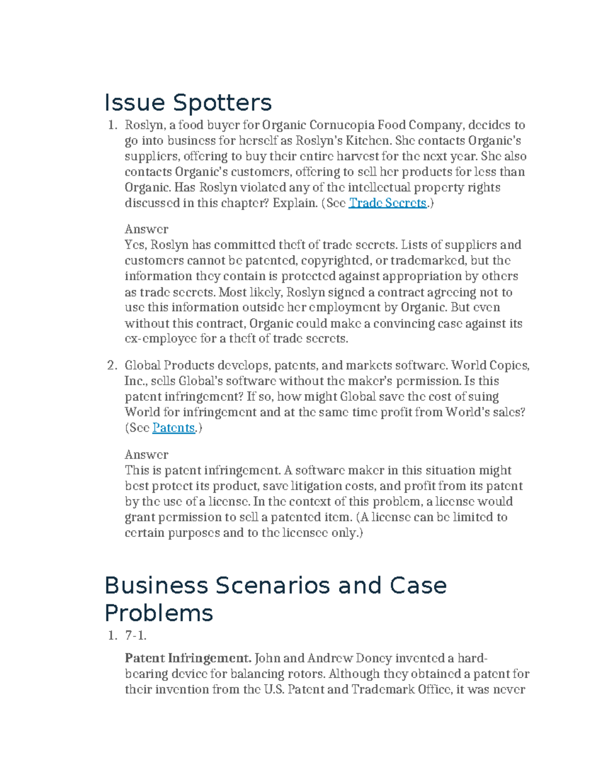 Issue Spotters - practice materials, case study - Issue Spotters Roslyn ...