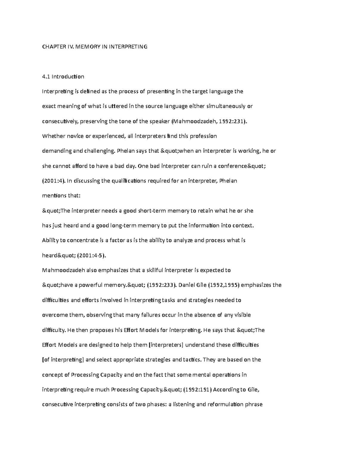 Chapter IV - CHAPTER IV. MEMORY IN INTERPRETING 4 Introduction ...