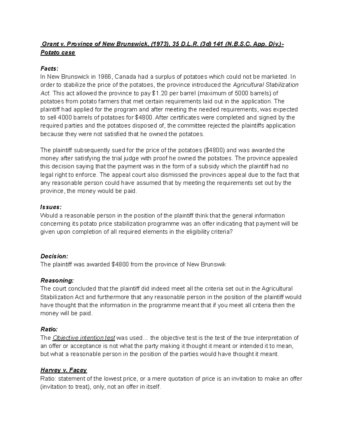 Contract law - Grant v. Province of New Brunswick, (1973), 35 D.L. (3d ...