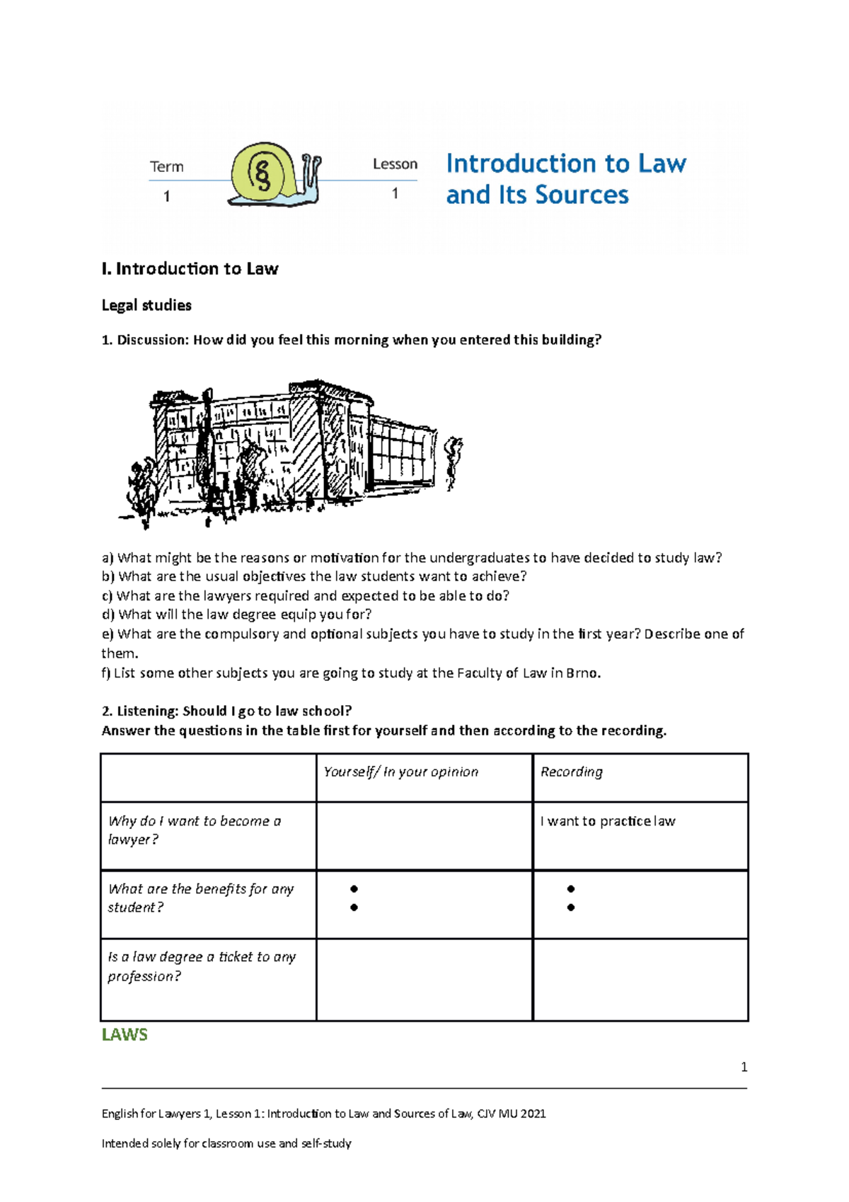 Lesson 01 Introduction to Law and Sources of Law - I. Introduction to ...