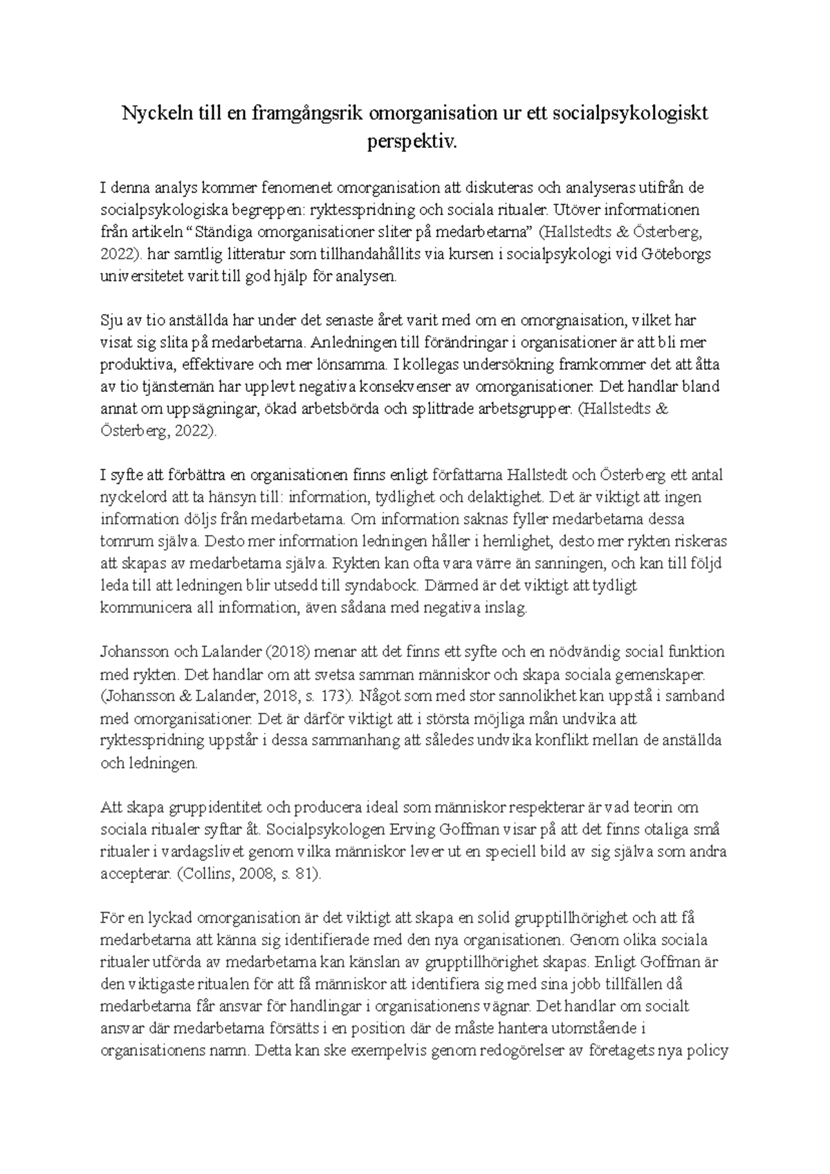 Akademisk text SC1112 - En övning i grundkursen socialpsykologi där man ...