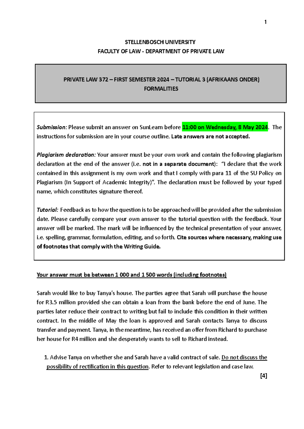 PL 372 Tutorial 3 of 2024 - STELLENBOSCH UNIVERSITY FACULTY OF LAW ...