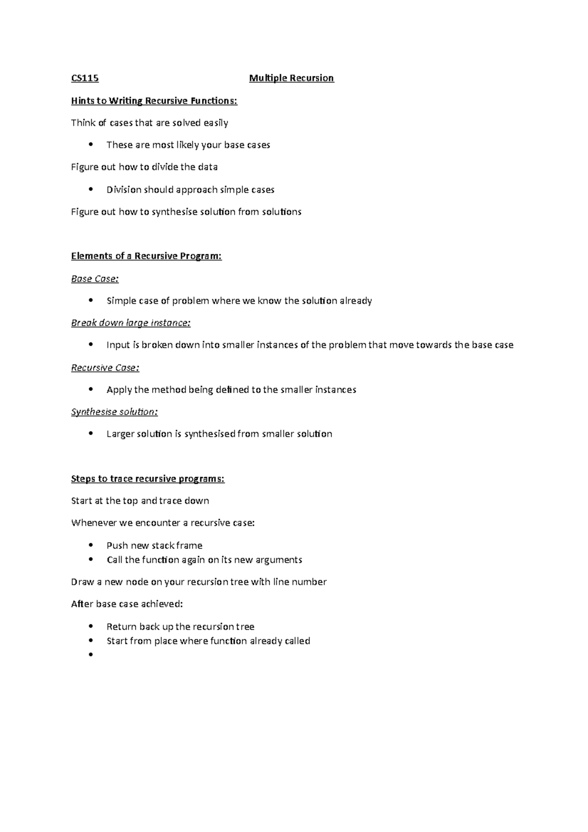 CS115 Topic 11 - Multiple Recursion - CS115 Multiple Recursion Hints to Writing Recursive ...