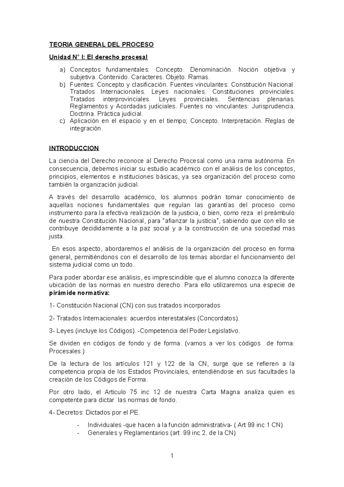 Teoria Gral del Proceso - unidad 1 - TEORIA GENERAL DEL PROCESO Unidad I: El derecho procesal a ...