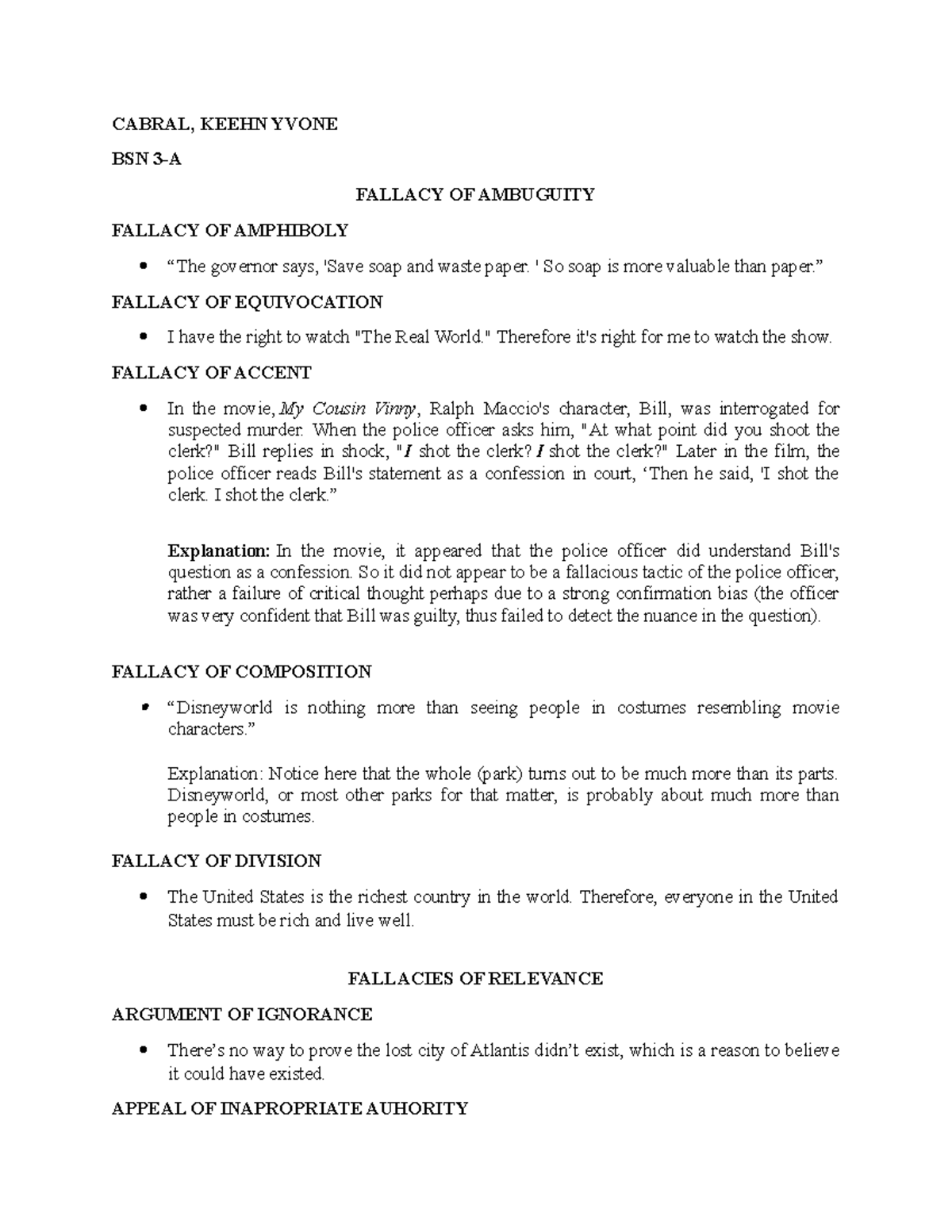 PHI - REVIEWER - CABRAL, KEEHN YVONE BSN 3-A FALLACY OF AMBUGUITY ...