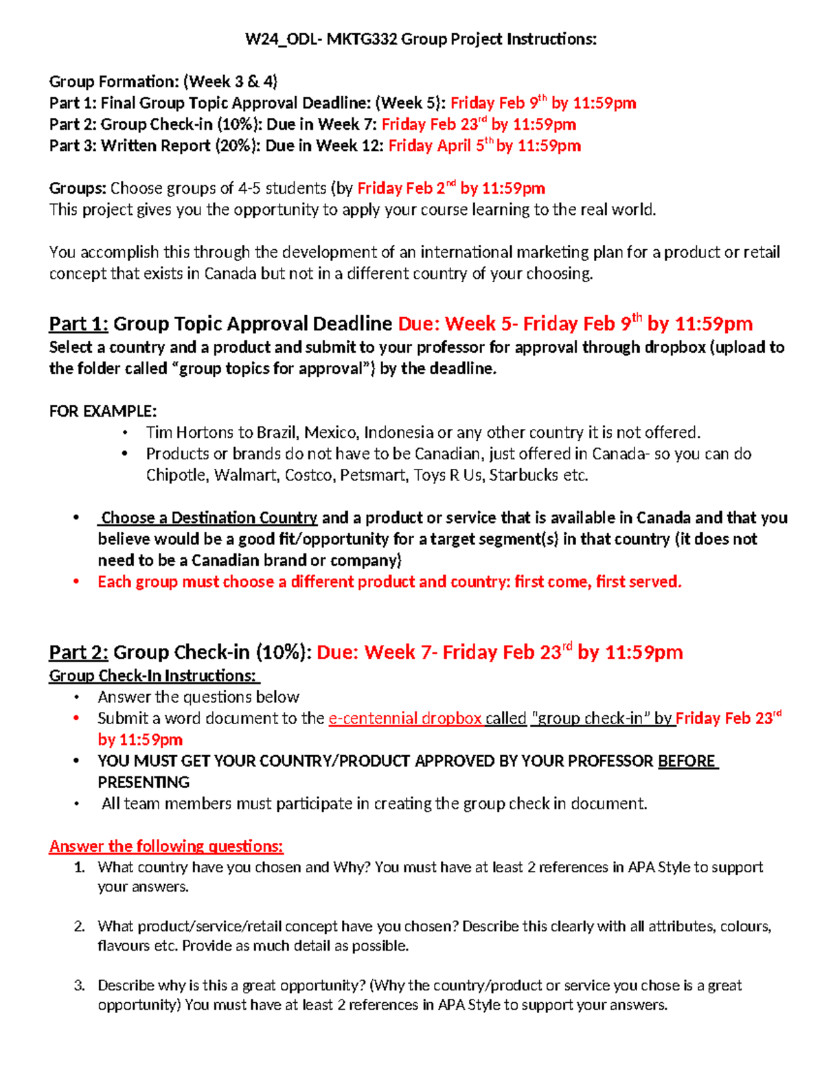 W24 ODL MKTG332 Team Project Intro & Group Check in Instructions - W24 ...