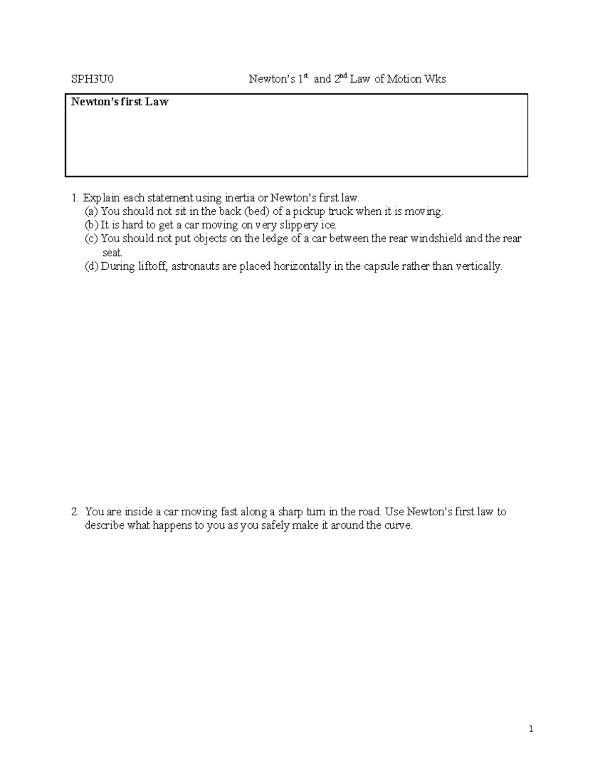 2.2B Lesson Newton's 2nd Wks - Copy - SPH3U0 Newton’s 1st and 2nd Law ...