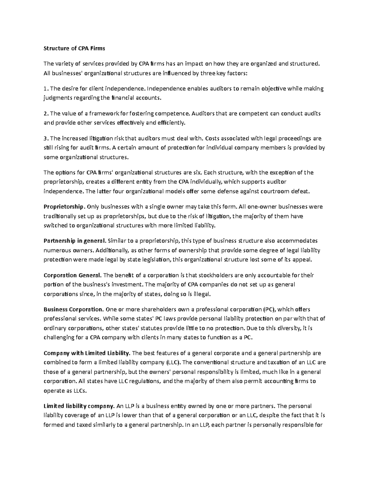 Structure of CPA-WPS - The variety of services provided by CPA firms ...