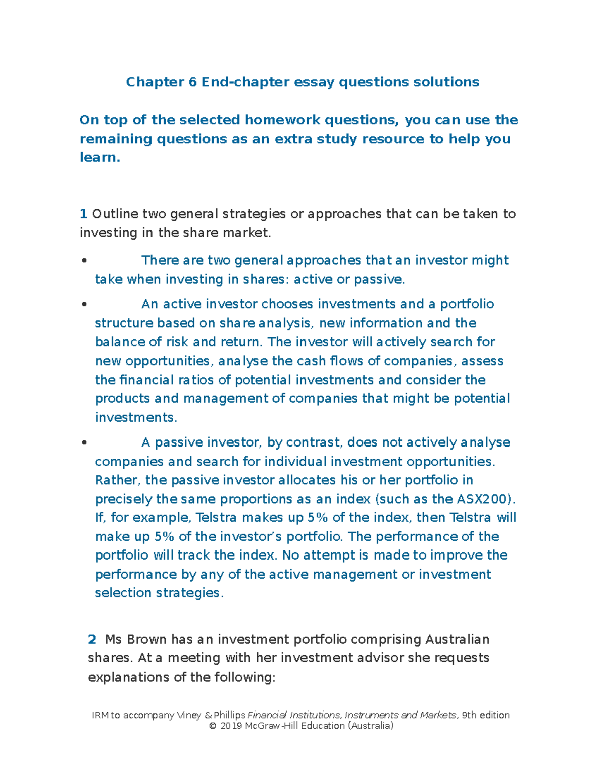 Wk9 - Chapter 6 end-chapter essay questions solutions - Chapter 6 End-chapter essay questions ...