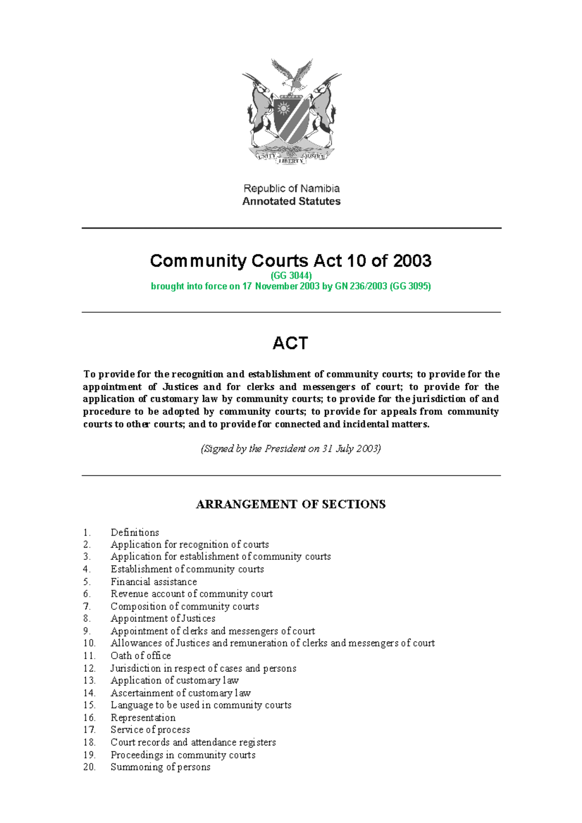 Community Courts Act 10 of 2003 bd204fba38cf1fe77aab786ac469d3a3 ...
