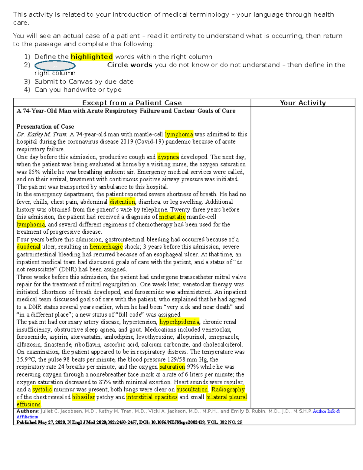 Lecture Activity - Medical Terminology - This activity is related to ...