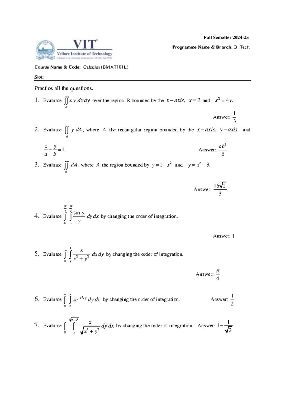 FS(24-25)-BMAT101L-Tutorial 4 - Fall Semester 2024- Programme Name ...