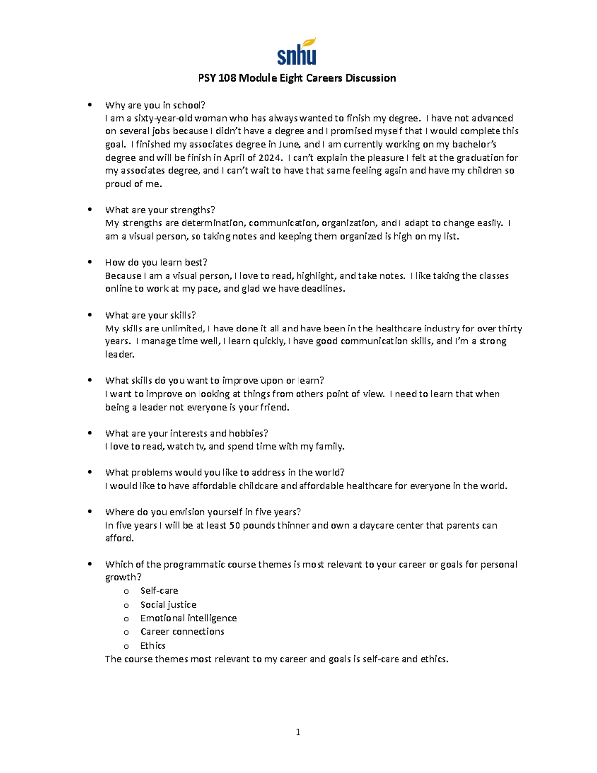 Module Eight Discussion - PSY 108 Module Eight Careers Discussion Why ...