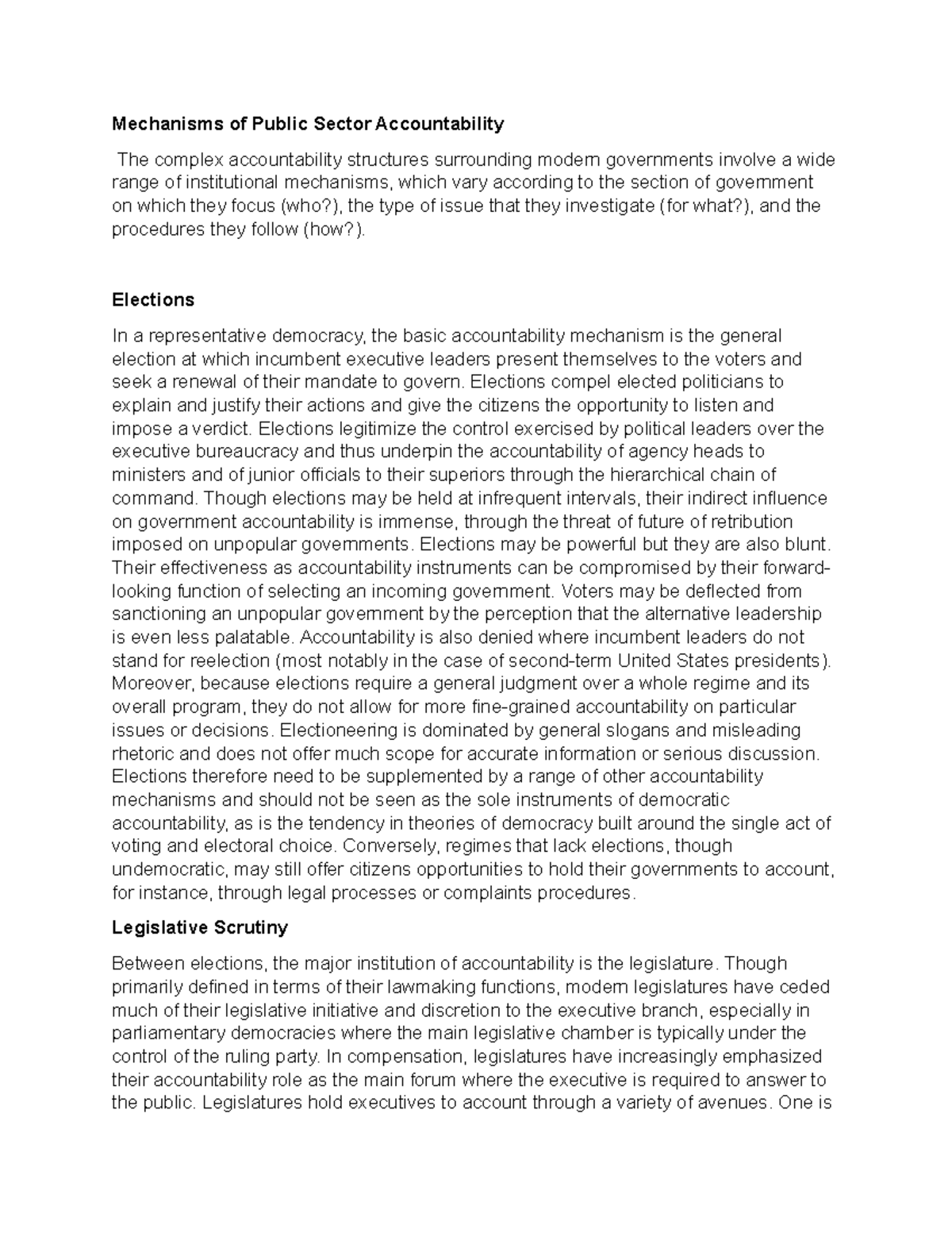 Mechanisms of Public Sector Accountability - Elections In a ...