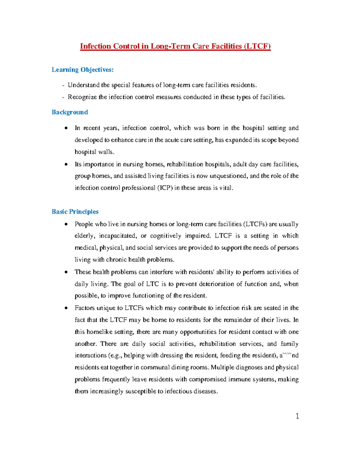 Long term care facility - Infection Control in Long-Term Care ...