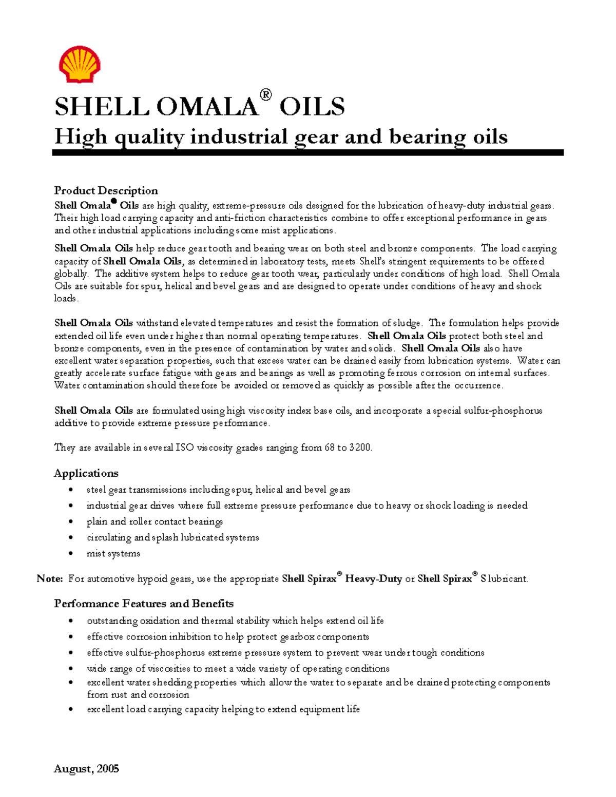 TDS Shell Omala Oil 68 EN - SHELL OMALA ® OILS High quality industrial ...