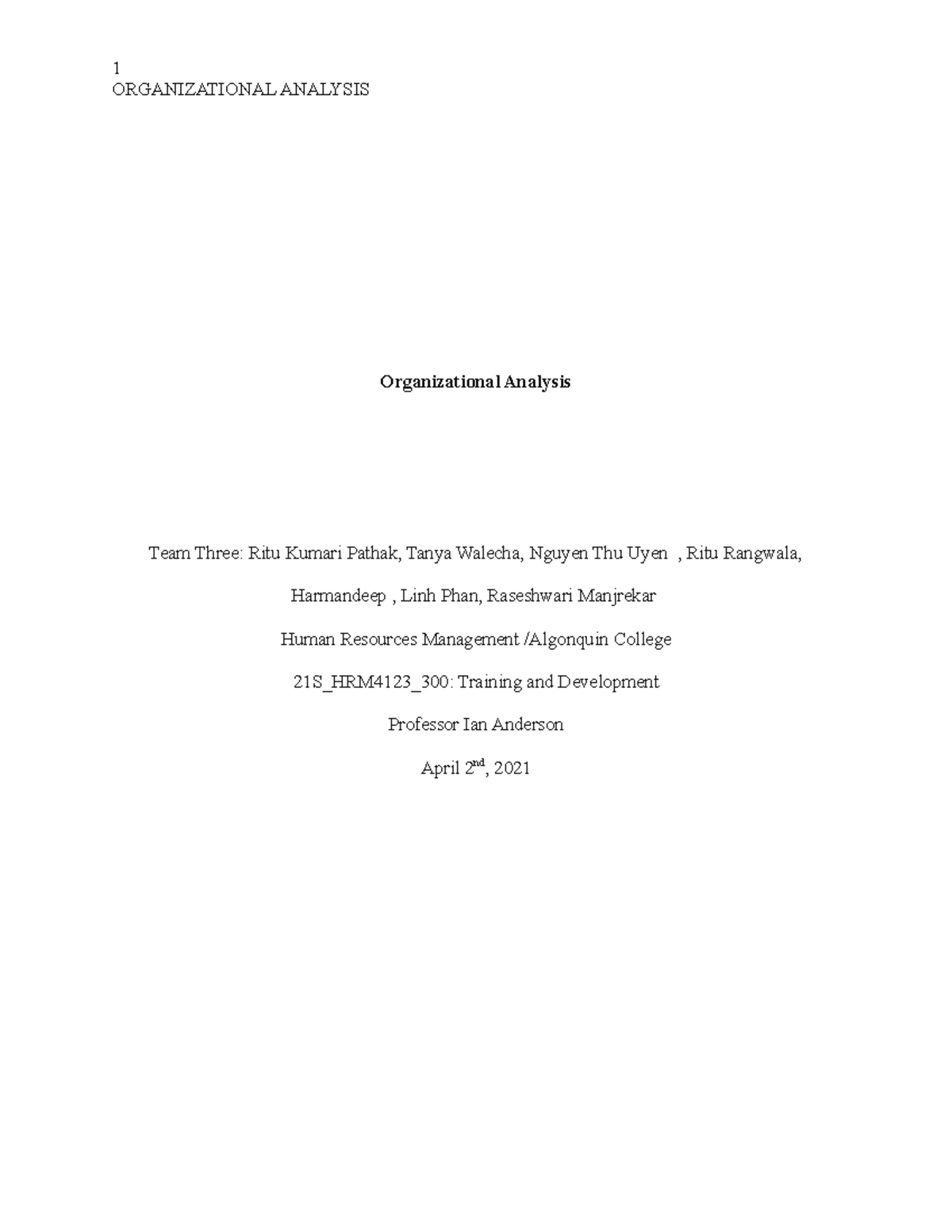 Organizational Analysis - Training and Development - Team 3 ...