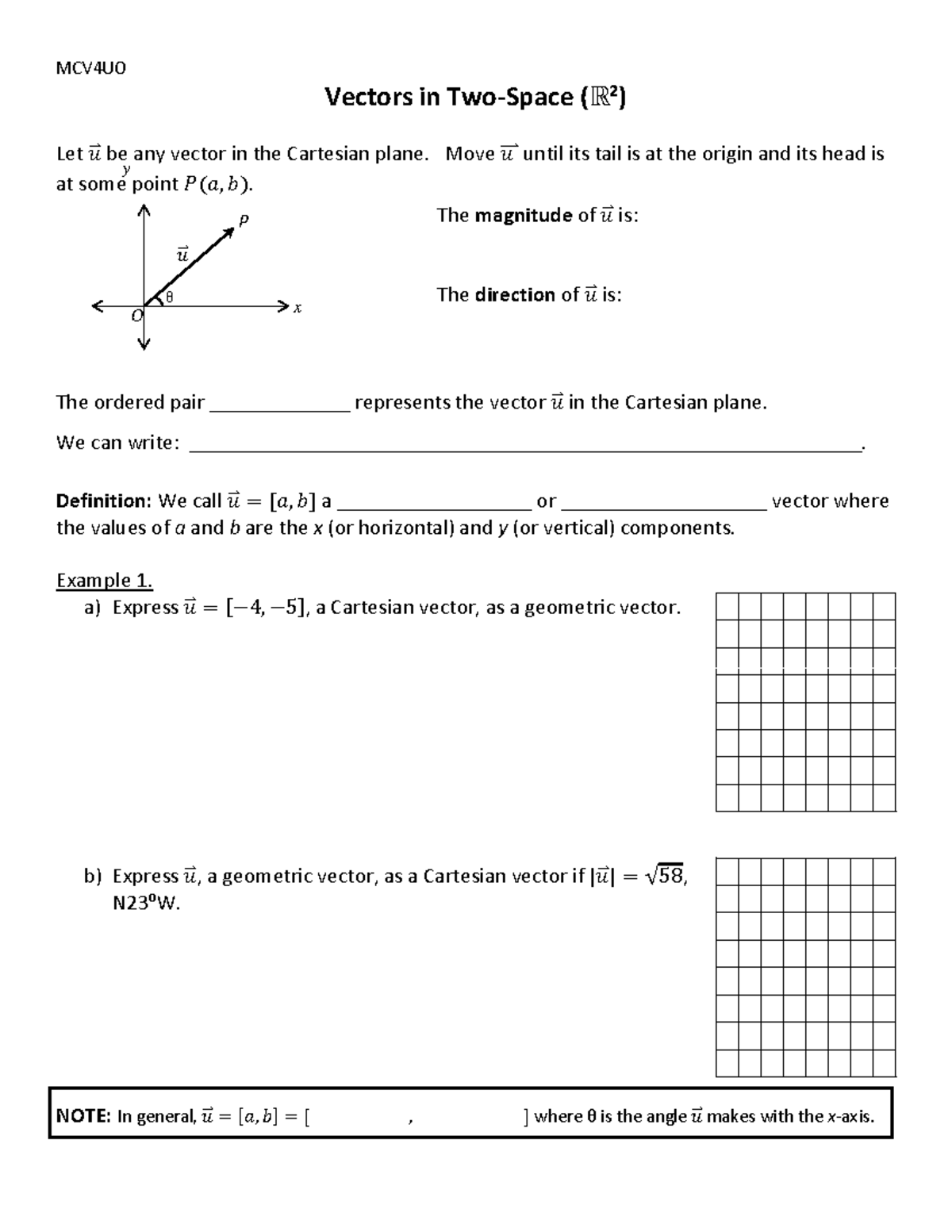 2.1 Algebraic Vectors in Two Space Lesson - Copy - MCV4UO Vectors in ...