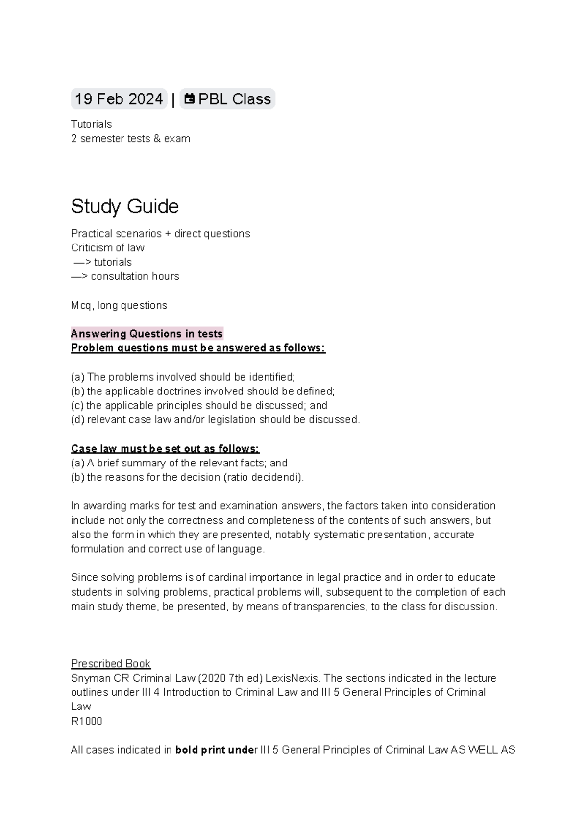 Notes – PBL Class - 19 Feb 2024 | PBL Class Tutorials 2 semester tests ...